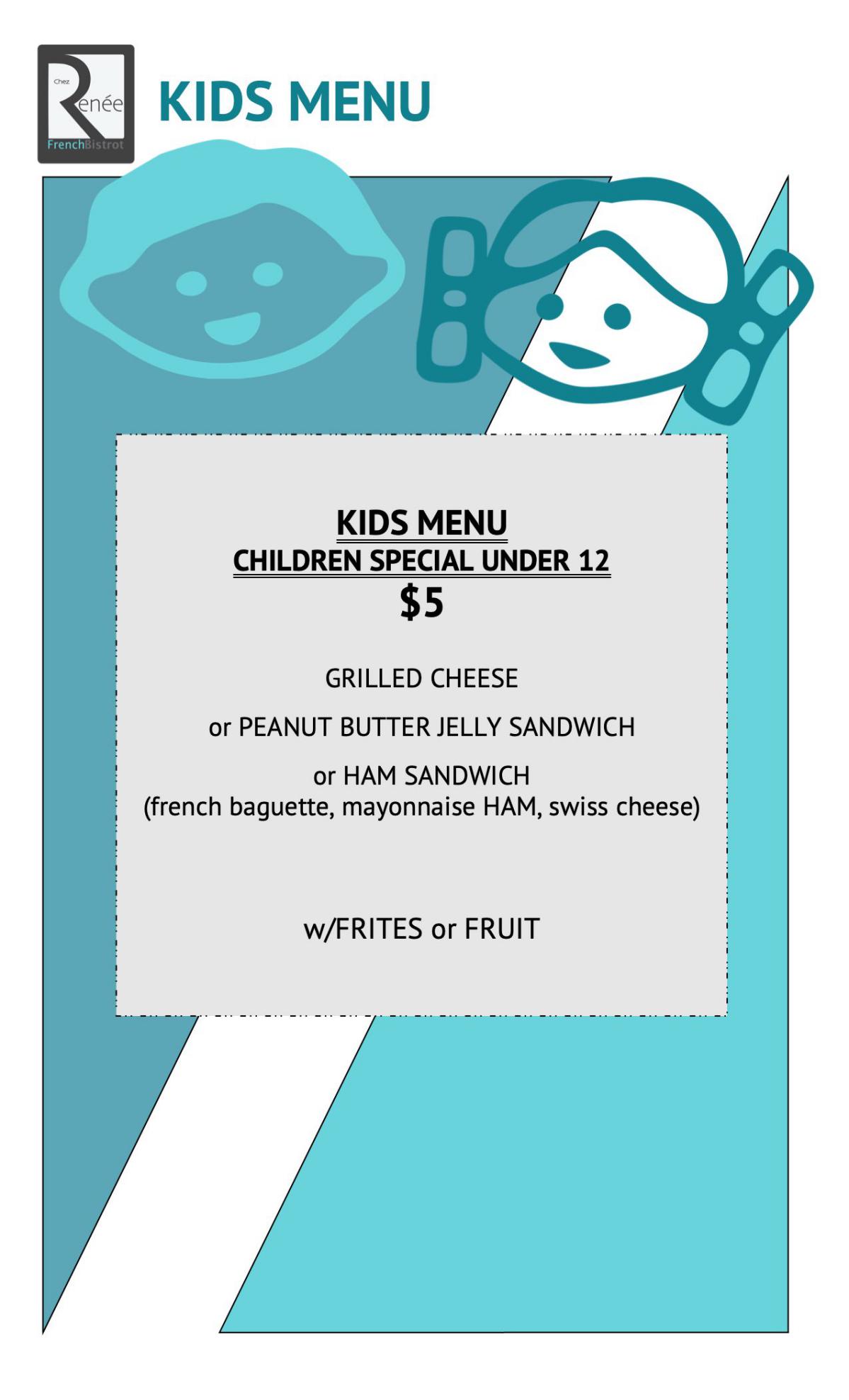 KIDS menu Chez Renée French Bistrot